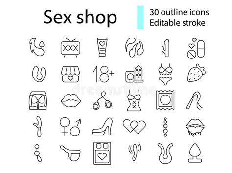 Sex Shop Outline Icons Set Erotic Goods Sexual Accessory Editable