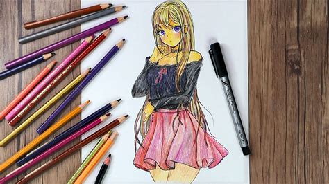 Anime Color Pencil Drawings Anime Color Pencil Drawings Bhna Etsy
