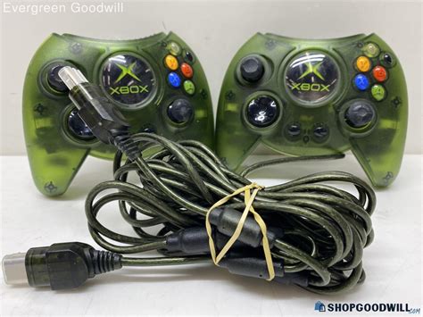 Pair Of Clear Green Original Xbox Controllers For Partsrepair