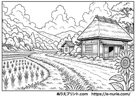 ぬりえプリント【田舎の夏】 ぬりえプリント Com｜無料塗り絵プリント