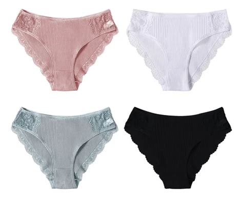 Pack 4 Calzones Mujer Algodón De Encaje Sin Costuras Cómodos Cuotas