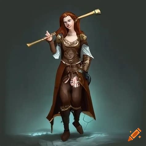 Digital Illustration Of A Female Bard With Flute And Rapier