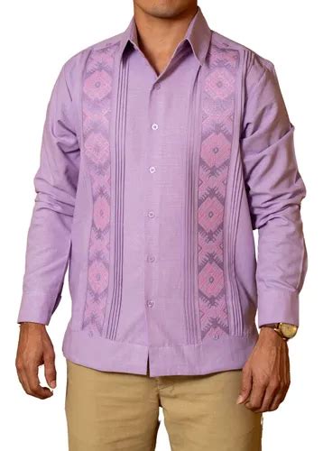 Guayabera Yucateca Jaiba Color Lila En Tela Lino Algodón Meses Sin