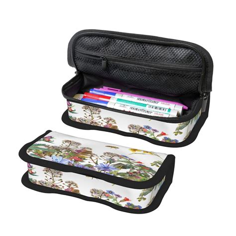 Fotbe Herbs And Wildflowers Pattern Pencil Casecanvas Pen Case Multi