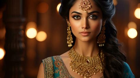 Portrait Of Beautiful Indian Girl Young India Woman Model With Jewelry