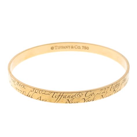 Tiffany And Co Notes Engraved 18k Yellow Gold Narrow Bangle Bracelet