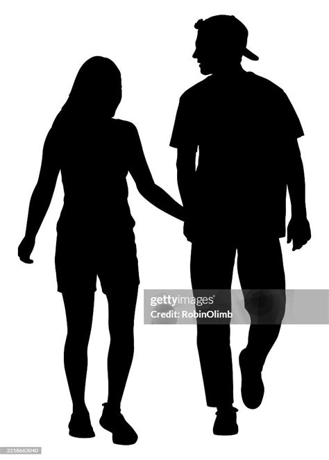 Young Couple Walking Holding Hands Silhouette High Res Vector Graphic