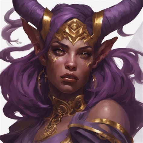 Tiefling Female Purple Skin Gold Accents Dnd Character Portrait Ai Generated Artwork