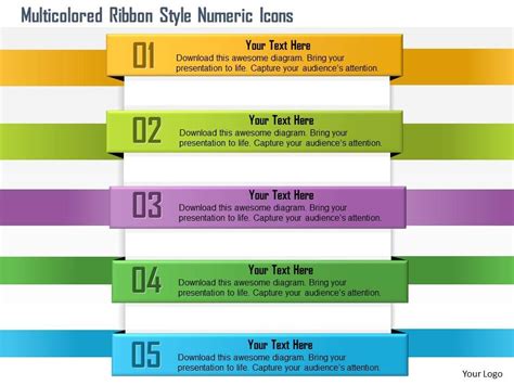 1114 Multicolored Ribbon Style Numeric Icons Powerpoint Template