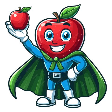 Mascot Superhero Apple Design Waving Hand With Cloak Costume Vector