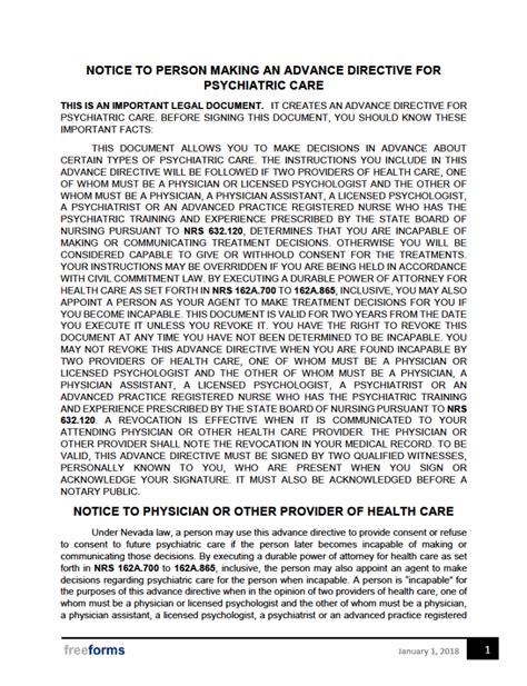Free Nevada Advance Directive Form Medical Poa And Living Will Pdf