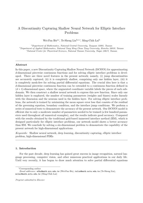 Pdf A Discontinuity Capturing Shallow Neural Network For Elliptic