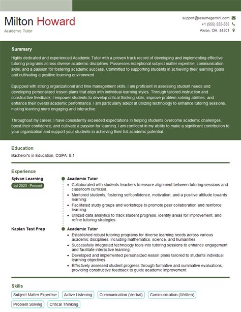 Academic Tutor Resume Template Resumegemini Online Resume Builder