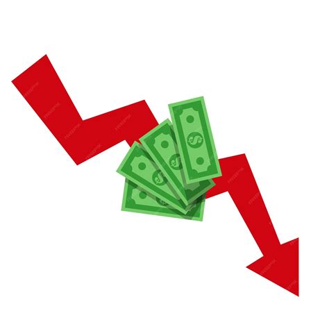 Premium Vector Red Arrow Drops Down And Dollar Bills Vector Financial