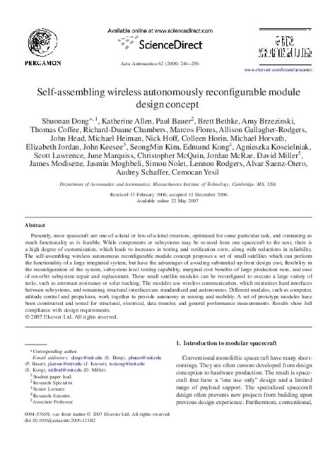 Pdf Self Assembling Wireless Autonomously Reconfigurable Module Design Concept