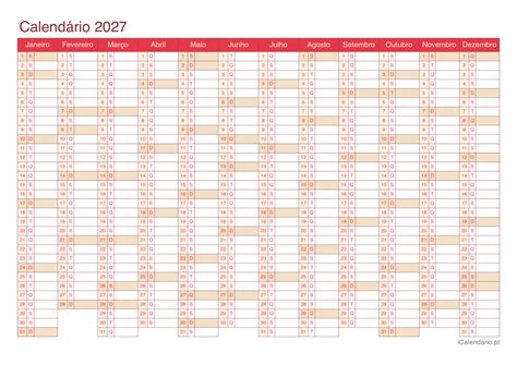 Calendário 2027 Para Imprimir Pdf E Excel