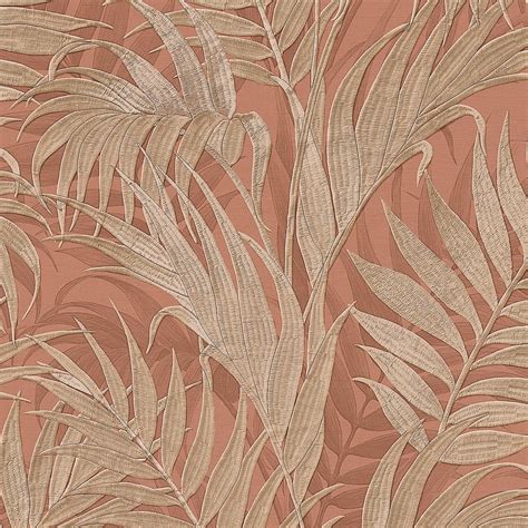 Tropical Palm Leaf Brown And Gold Wallpaper Grace