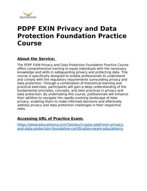 Pdpf Exin Privacy And Data Protection Foundation Practice Course This