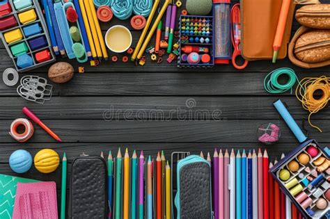 View School Supplies Backdrop Diverse Items For Back To School Season Stock Illustration