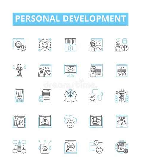 Personal Development Vector Line Icons Set Motivation Growth Learning Happiness Reflection