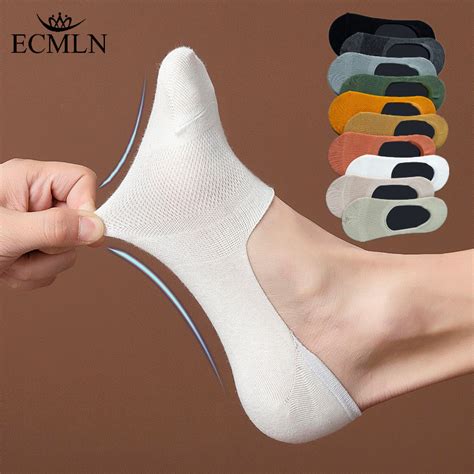 Ecmln Mens Invisible Cotton Socks Low Cut No Show Sock Solid Color Non