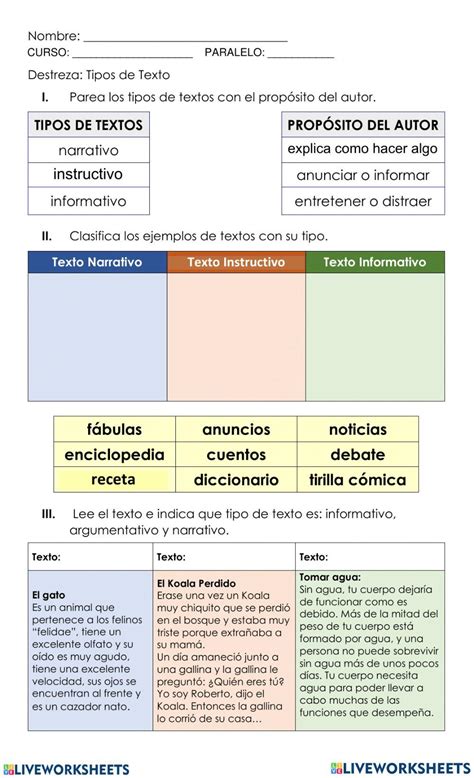Tipo De Textos Free Interactive Worksheets 1032450