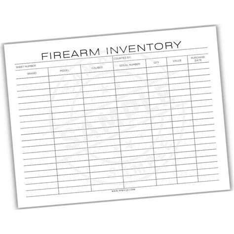 Firearm Inventory Log Personal Records Sheet Printable Pages By Cjy
