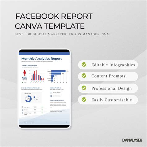 Facebook Monthly Analytics Report Template Canva Fb Page Insights Ads Performance Social