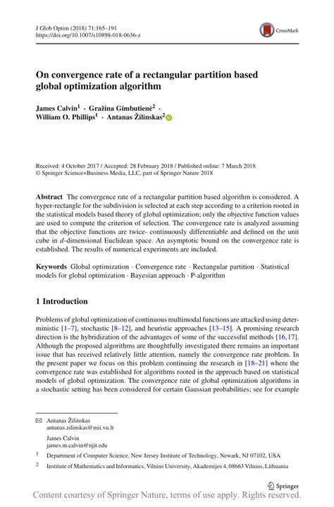 On Convergence Rate Of A Rectangular Partition Based Global