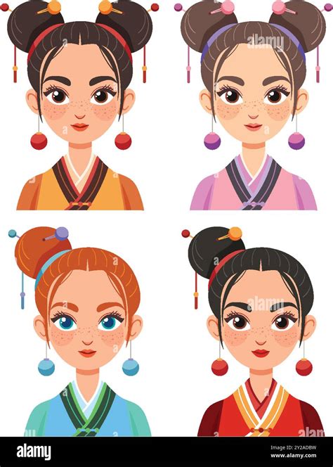 Four Women In Traditional Chinese Attire Stock Vector Image And Art Alamy
