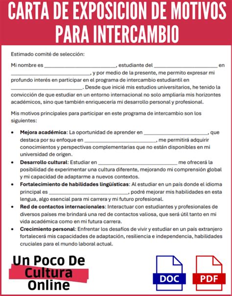 Modelos De Carta De Exposición De Motivos Para Intercambio