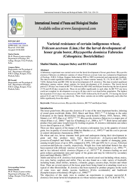 Pdf Varietal Resistance Of Certain Indigenous Wheat Triticum Aestvum Linn For The Larval