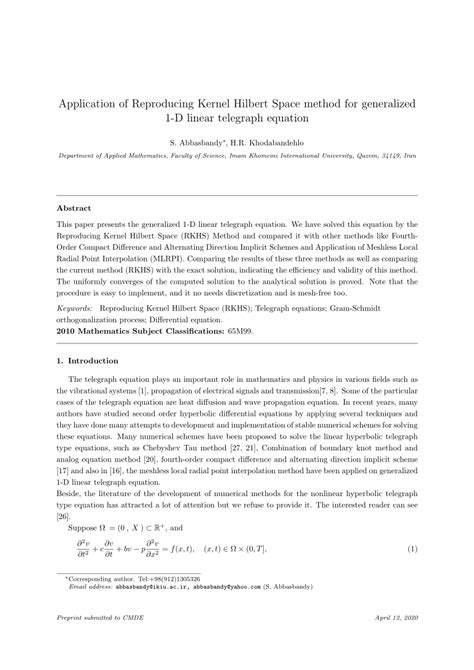 Pdf Application Of Reproducing Kernel Hilbert Space Method For Generalized 1 D Linear