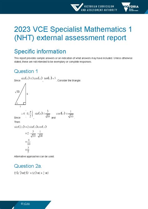 Specialist Maths Formula Sheet Specialist Mathematics Written