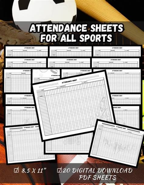 Attendance Sheets For All Sports 11x8 5 20 Digital Downloads Tpt
