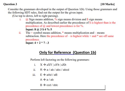 Solved Question 3 10 Marks Consider The Grammars Developed