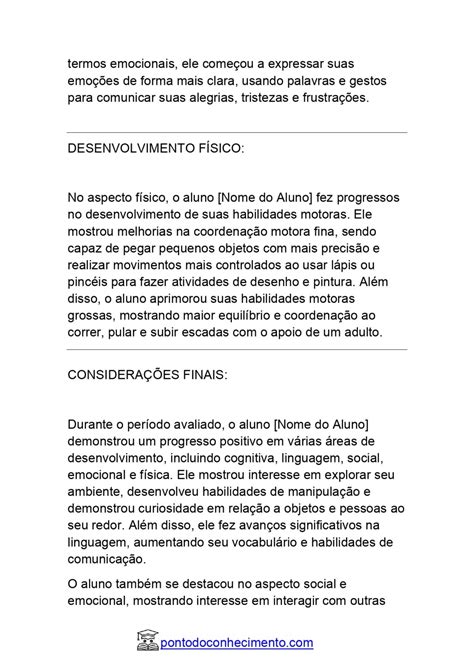Relatório De Aluno Educação Infantil Relatório Modelo Ponto Do