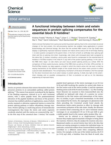 Pdf A Functional Interplay Between Intein And Extein Sequence In Protein Splicing Compensates