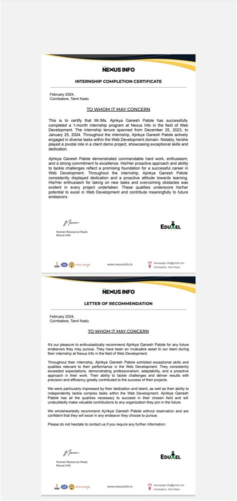 Successfully Completed The Internship At Nexus Info 💻 Ajinkya Patole