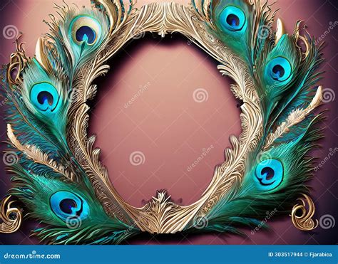 Illustrated Frame With Peacock Feathers Stock Illustration