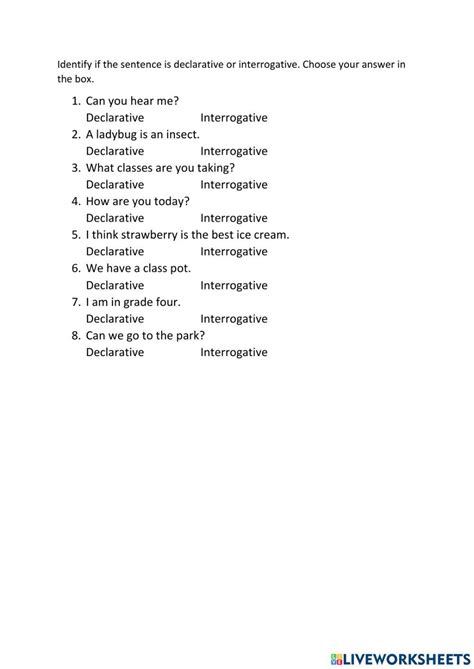 Declarative And Interrogative Sentence Online Exercise For Live Worksheets