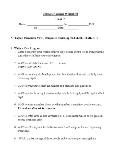 winter holiday homework computer science class 7 pdf computer virus