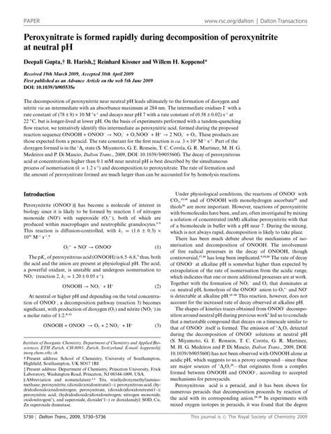 Pdf Peroxynitrate Is Formed Rapidly During Decomposition Of