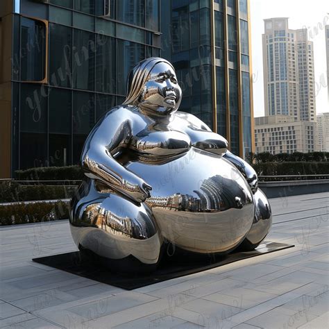 Mirror Modern Metal Fat Woman Sculpture