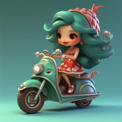Premium Photo Cute Cartoon Girl Riding Moped 3d Rendered Illustration