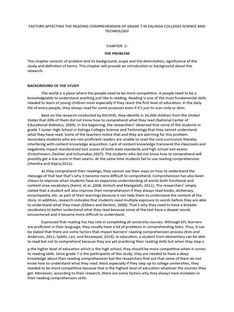 factors affecting the reading comprehension of grade 7 in kalinga