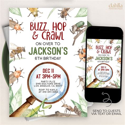 Insect Bugs Birthday Invitation Editable Outdoor Invite Template Buzz