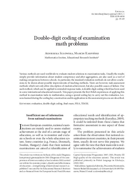 Pdf Double Digit Coding Of Examination Math Problems
