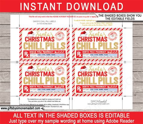 Santas Christmas Chill Pills Label Template Emergency Rx Prescription