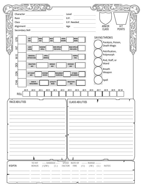 Adandd 1e Char Sheet Pdf Role Playing Gaming